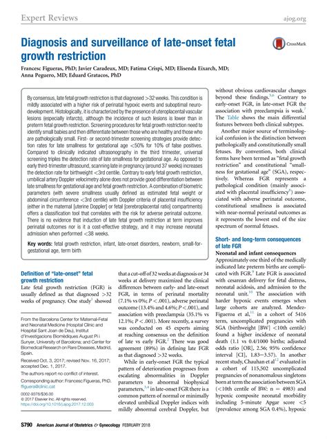 Diagnosis And Surveillance Of Late Onset Fetal Growth Restriction 2018
