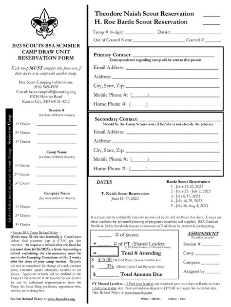 Fillable Online H Roe Bartle Scout Reservation More Information Fax Email Print Pdffiller