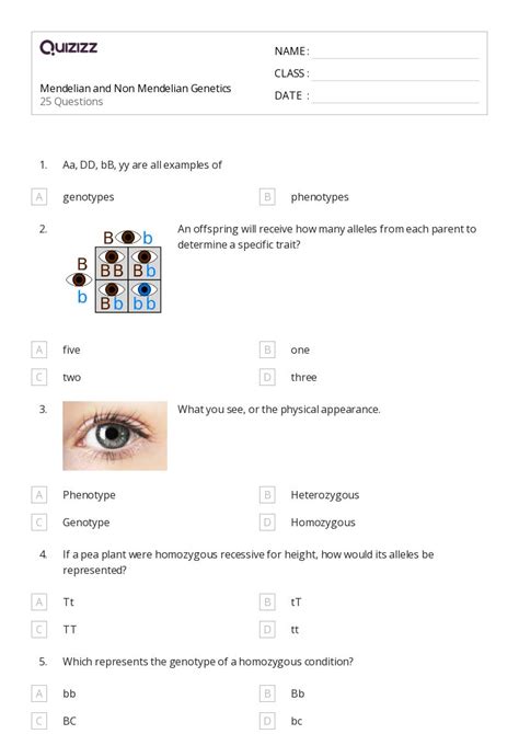 Printable Non Mendelian Inheritance Worksheets Quizizz