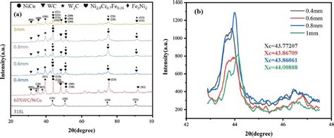 Xrd Phase Analysis Spectra Of 316l 60 Wt Wc Nicu And Shell Tandem