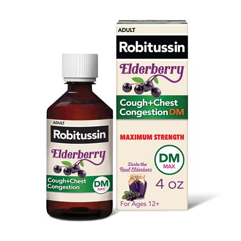 Robitussin Maximum Strength Elderberry Cough Chest Congestion Dm Cough Medicine For Adults