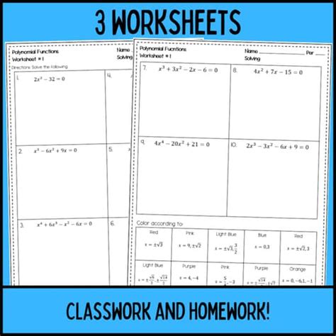 Solving Polynomial Functions Worksheet Coloring Activity By Vps Classroom