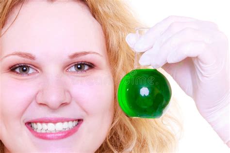 Crazy Chemist Woman With Chemical Glassware Flask Stock Image Image