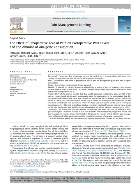 Pdf Article In Press Pain Management Nursing Xxx Xxxx Xxx Pain