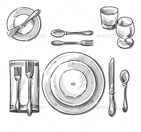 Dinner Table Setup Drawing