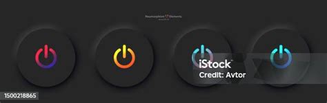 색상이 지정된 전원 기호가 있는 4개의 검은색 원형 버튼 세트입니다 바에 대한 스톡 벡터 아트 및 기타 이미지 바 켰다 끄기 3차원 형태 Istock