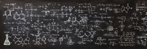 Complex Chemistry Equations And Structures Displayed On A Chalkboard In