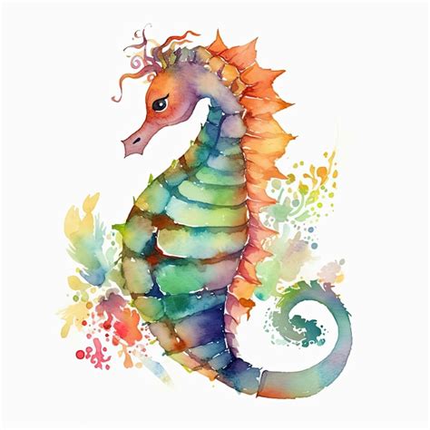 Aquarela cavalo marinho em um fundo branco ilustração Aquarela Cavalo