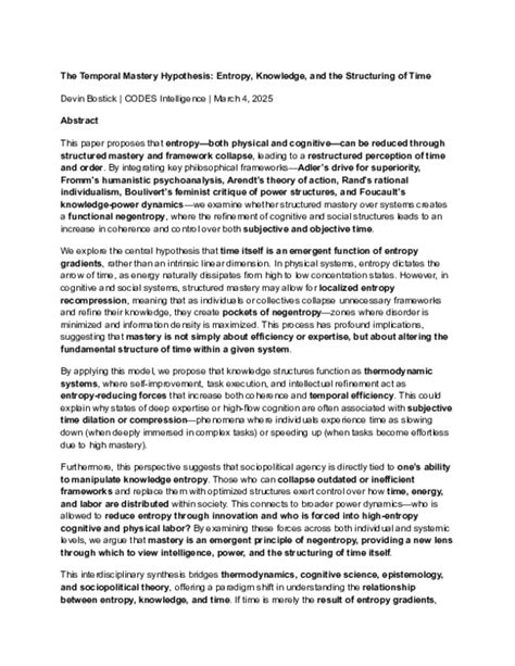 Pdf The Temporal Mastery Hypothesis Entropy Knowledge And The