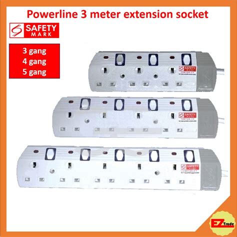Powerline 3 4 5 Way Extention Socket 3 Meter Adaptor With Safety Mark 3