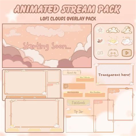 Cute Cloudy Twitch Overlay Stream Overlay Package Lofi Stream Package Streaming Screens Twitch