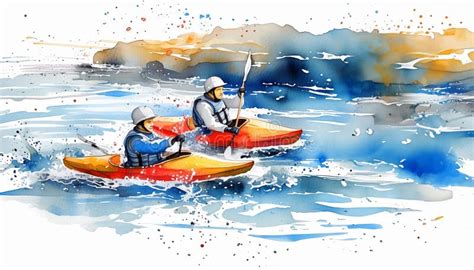 Two Kayakers Navigating Turbulent Waters With Mountains In The Backdrop