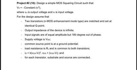 Project 2 10 Design A Simple Mos Squaring Circuit