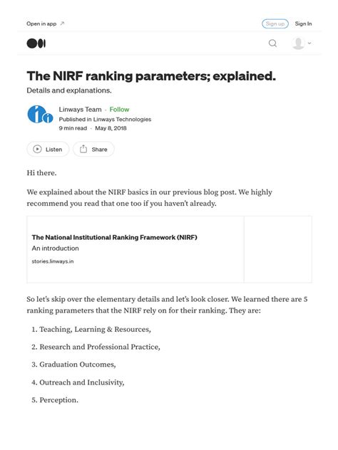 The Nirf Ranking Parameters Explained By Linways Team Linways