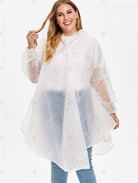 Contrast Trim Plus Size Trim Polka Dot Raincoat Affiliate Size