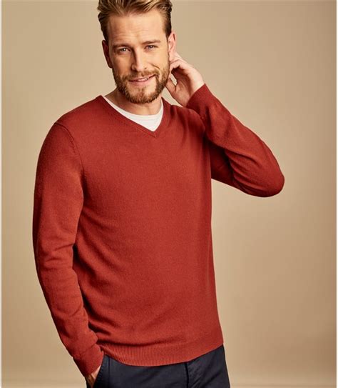 Autumn Leaf 20 Cashmere And 80 Merino Mens Cashmere And Merino V Neck
