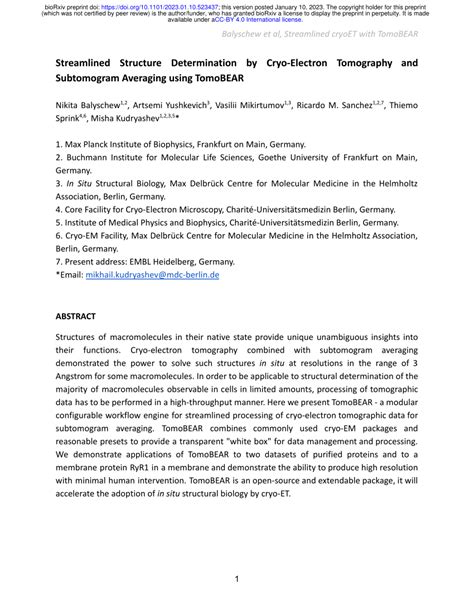 PDF Streamlined Structure Determination By Cryo Electron Tomography