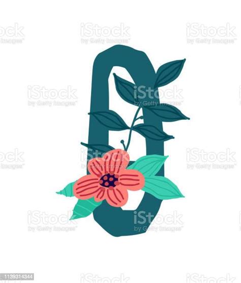 식물과 꽃의 문자 O의 그림 벡터 배너 인사말 카드를 위한 모노 그램 부케와 식물 헤 르 바 륨의 구성 만화 스타일입니다 여름과