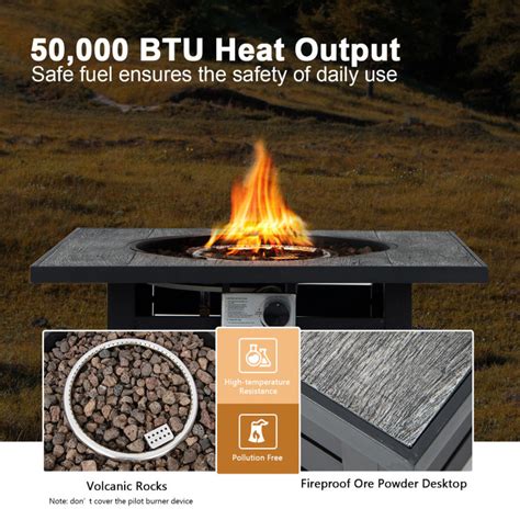 Square Propane Fire Pit Table With Lava Rocks And Rain Cover Costway