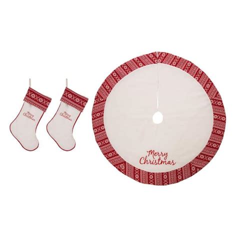 Glitzhome 48 In Tree Skirt With 2 Stocking White Fleece Christmas
