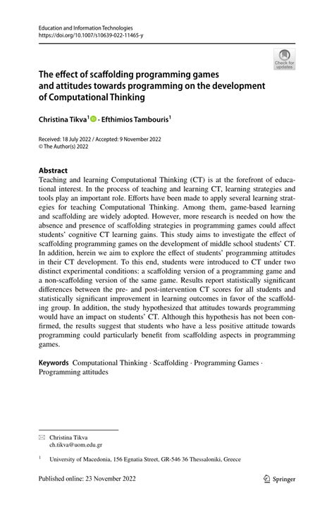 Pdf The Effect Of Scaffolding Programming Games And Attitudes Towards Programming On The