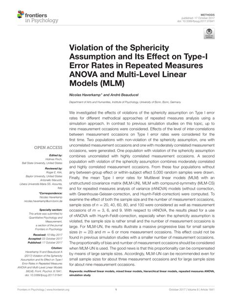Pdf Violation Of The Sphericity Assumption And Its Effect On Type I