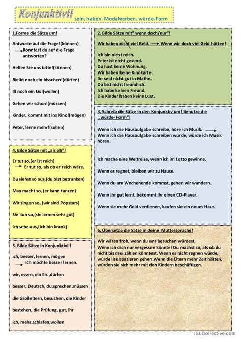 Konjunktiv Ii Deutsch Daf Arbeitsblätter Pdf And Doc