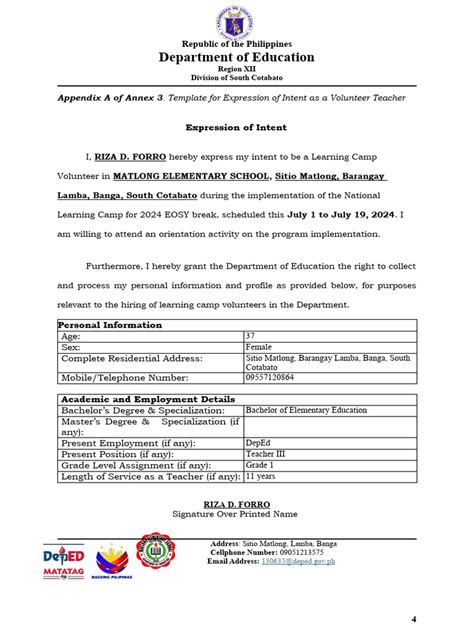 Appendix A Of Annex 3 Template For Expression Of Intent As A Volunteer