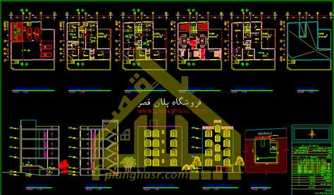 نقشه آپارتمان 4 طبقه 2 واحدی 55 و 62 متری پلان قصر