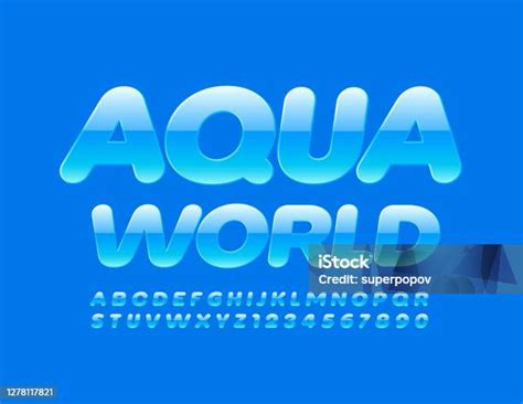 벡터 블루 엠블럼 아쿠아 월드 어퍼케이스 알파벳 문자 및 숫자 세트 개념에 대한 스톡 벡터 아트 및 기타 이미지 개념 공휴일 관광 리조트 Istock