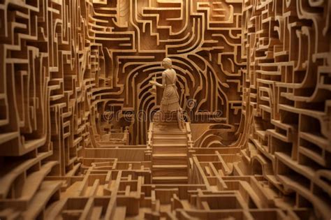 Disoriented Lost Man In Wooden Tangled Maze Generate Ai Stock