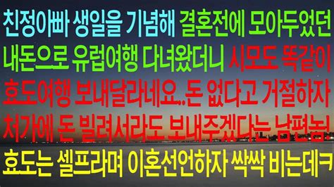 결혼 전에 모은 돈으로 친정 아버지 생신을 축하하기 위해 유럽여행을 다녀왔더니 시어머니도 그 여행에 함께 가고 싶다고 하셨어요 재정적인 여유가 없다고 하니 남편이