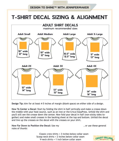 Adult T Shirt Decal Sizing Alignment Sizing And Placement Guide For