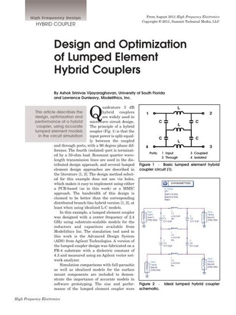 Design And Optimization Of Lumped Element Hybrid Couplers
