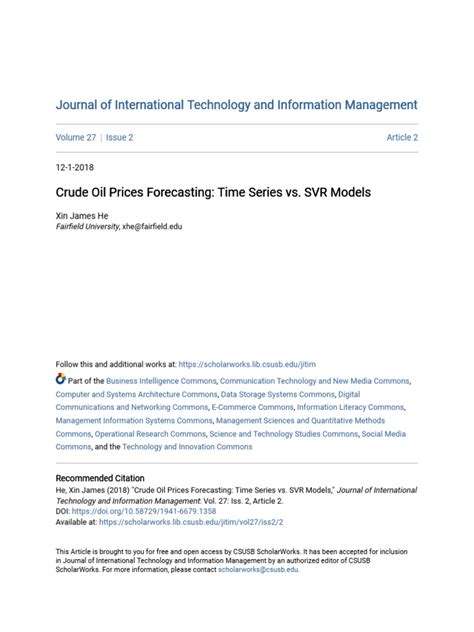 Crude Oil Prices Forecasting Time Series Vs Svr Models Pdf