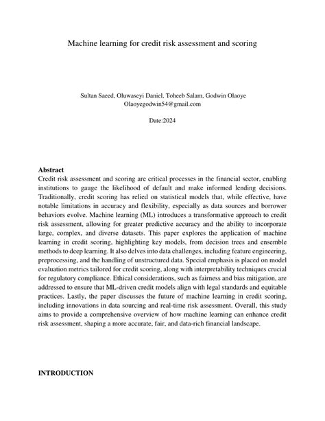 Pdf Machine Learning For Credit Risk Assessment And Scoring