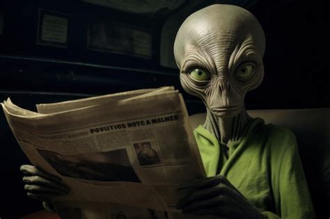Premium Ai Image Curious Alien Read Newspaper Monster Ufo Generate Ai