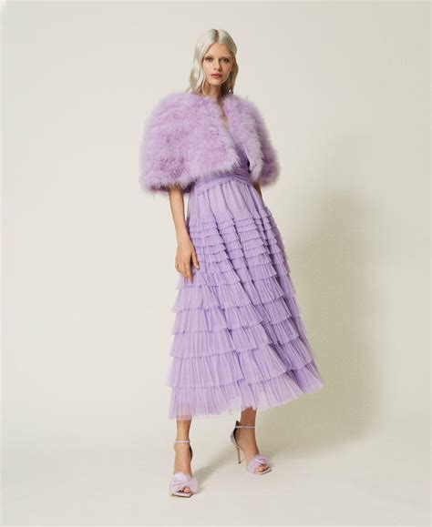 Midi Tulle Dress With Flounces Woman Purple Twinset Milano