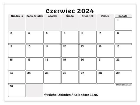 Kalendarz Czerwiec 2024 Do Druku 44NS Michel Zbinden PL