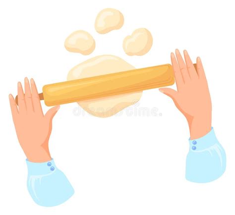 Rolling Pin On Dough Cookie Baking Preparation Cartoon Icon Stock