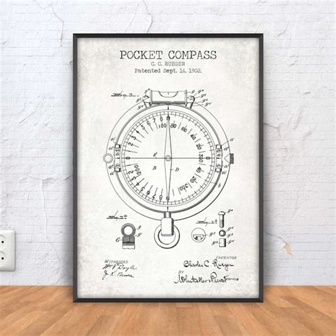 Compass Patent Print Compass Blueprint Compass Poster