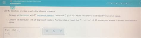 Solved Random Variables And Distributions T Distribution Use Chegg