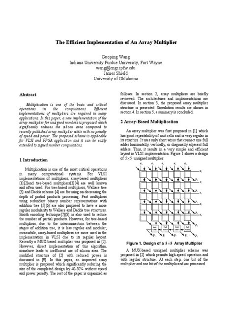 The Efficient Implementation Of An Array Multiplier Pdf Vhdl Digital Electronics