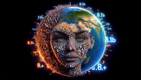 Fractal Earth Global Population In Orbiting Data Stock Illustration