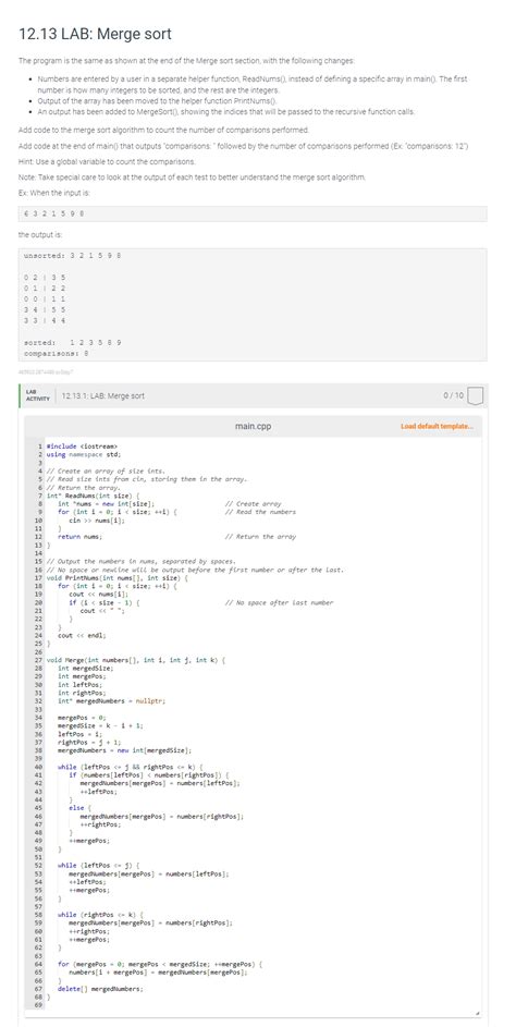 Solved 1213 Lab Merge Sort The Program Is The Same As