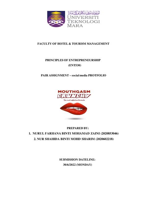 Pair Assignment Social Media Protfolio Faculty Of Hotel And Tourism