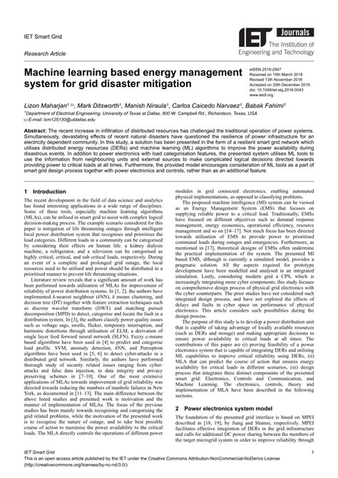 Pdf Machine Learning Based Energy Management System For Grid Disaster Mitigation