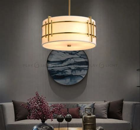 Antti Ch Дизайнерская люстра с текстильным абажуром цилиндрической формы в металлическом