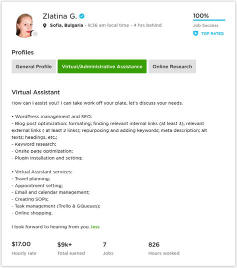 Upwork Profile Example Upwork Profile Upwork Virtual