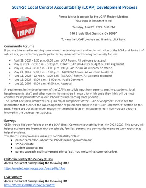 Lcap Sarc And Plans Grenada Elementary School